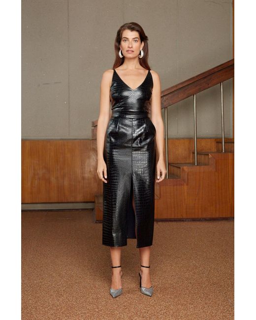 UNDRESS Calista Vegan Leather Midi Cocktail Dress in Black | Lyst