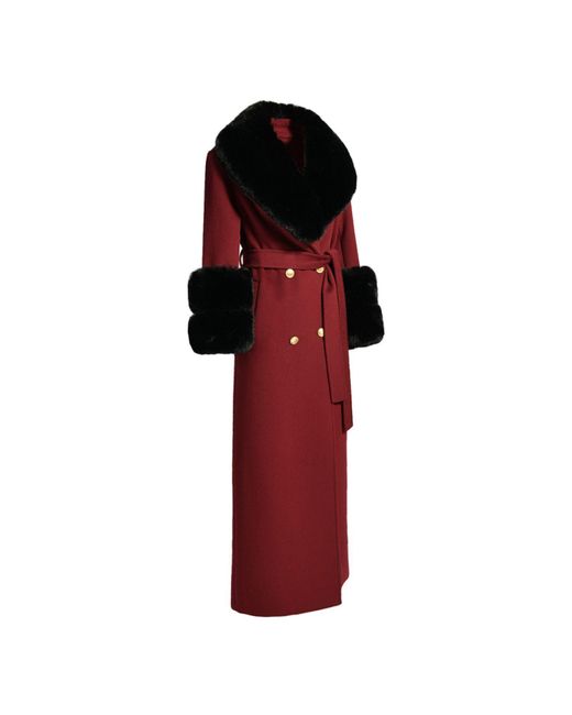 Hortons England Mayfair Cashmere Long Coat Burgundy Fur in Red | Lyst UK