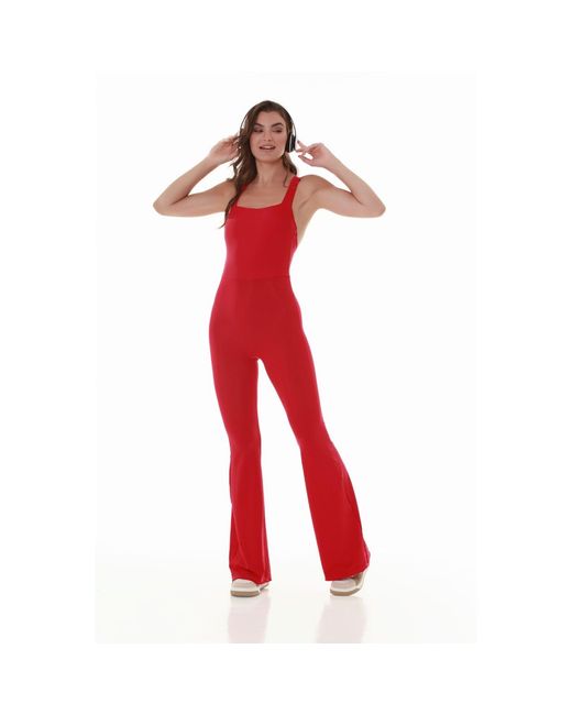 Altra Volta Flare Crossback Jumpsuit in Red | Lyst UK