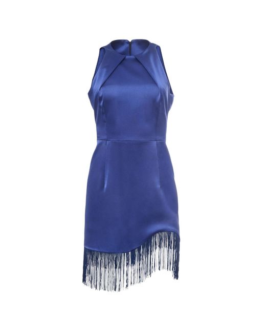 Sara Mirza Ashlee Fringe Mini Dress in Blue | Lyst