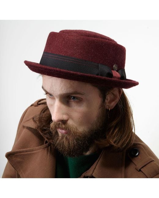 Dasmarca Hats Quintin Merlot Felt Oval Crown Porkpie Hat in Red for Men ...