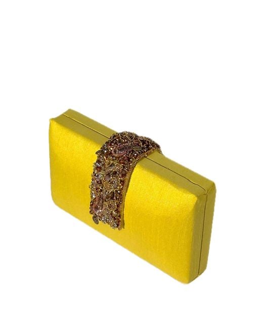 Simitri Sunflower Beaded Fringe Clutch in Yellow | Lyst UK