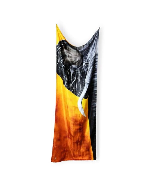 Josie's Editions Elephant Echoes Of Time Silk Twill Scarf in Orange | Lyst
