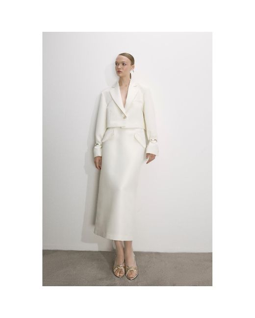 NAZLI CEREN Boxy Satin Cropped Jacket in White | Lyst