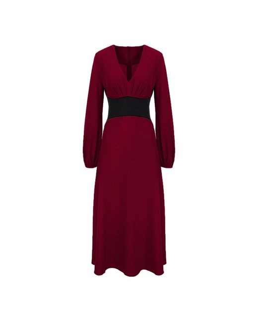 BLUZAT Burgundy Midi Dress With Defined Waist in Red | Lyst UK