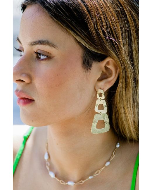 Marcia Moran Rectangular Brushed Statement Drop Earrings in Metallic | Lyst