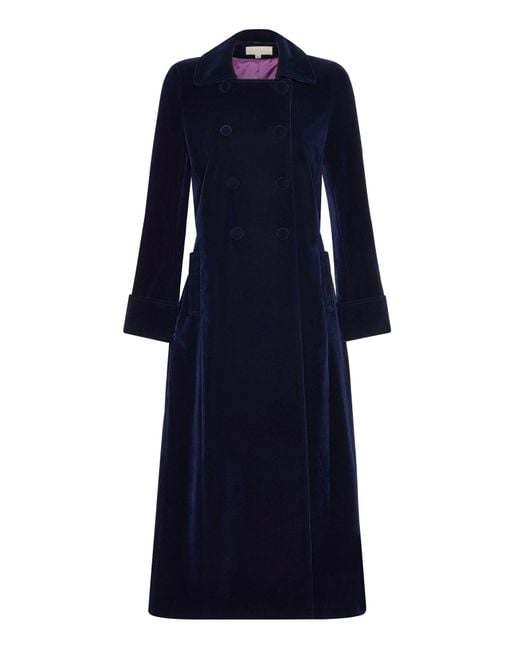 Guinea London Long Velvet Coat in Blue | Lyst