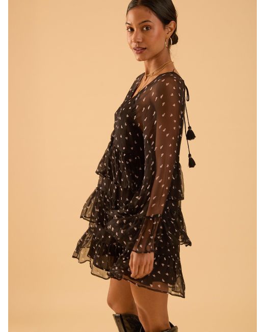 Rose & Nancy Evie Heart Heart Print Tiered Mini Dress in Black | Lyst UK