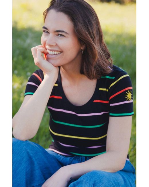 Sugarhill Letty Scoop Neck Jersey Top, Citrus Stripes in Black | Lyst UK