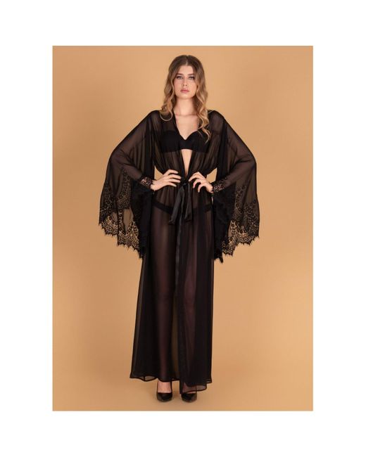 KÂfemme Sexy Sheer Kimono Robe With Lace in Black | Lyst