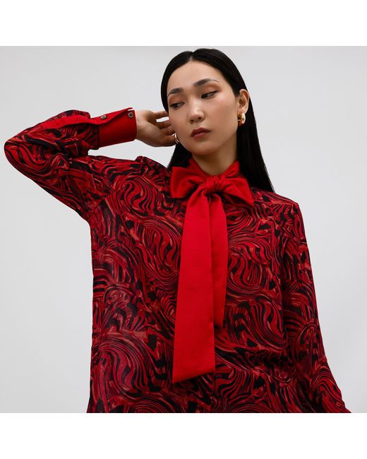 Janara Jones Lava Print Chiffon Long-Sleeve Mandarin Collar With Tie ...