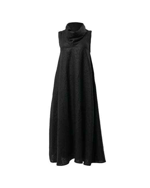 Metamorph Large Collar Linen Maxi Dress in Black | Lyst UK