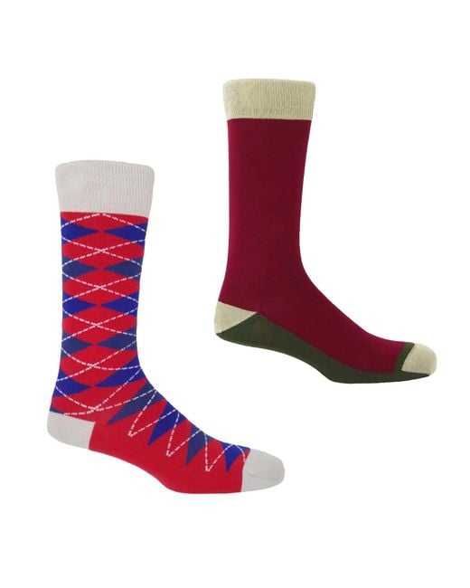 Peper Harow - Made in England Burgess Burgundy & Argyle Crimson Socks Bundle in Red for Men ...
