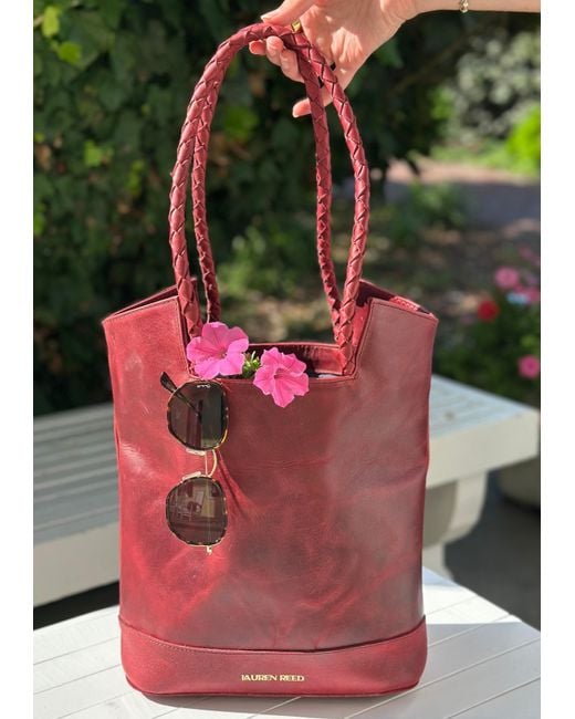Lauren Reed Co The Carmen Leather Tote Bag in Red | Lyst