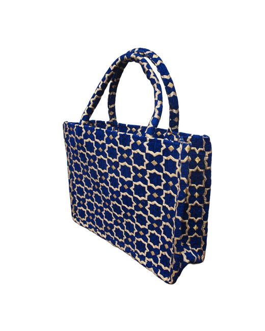 Berber Leather Moroccan Geometric Print Fabric Tote Bag in Blue | Lyst