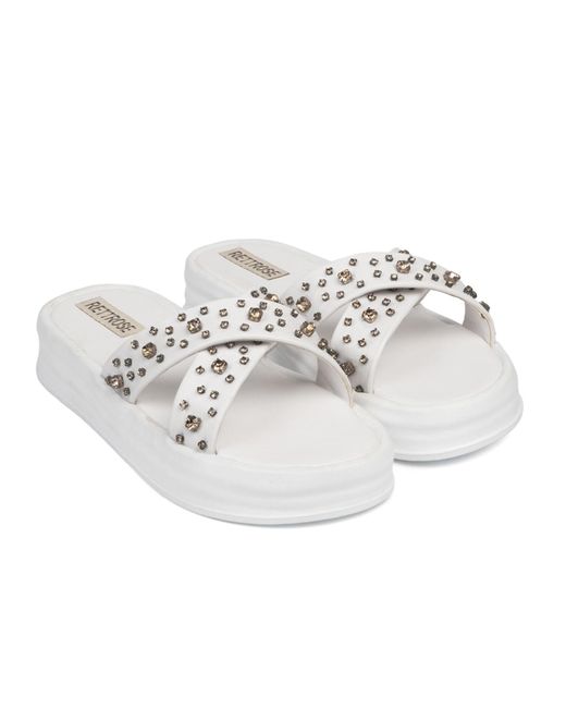 Rettrose The Aurora Luxury Cross Over Embellished Slides in White | Lyst