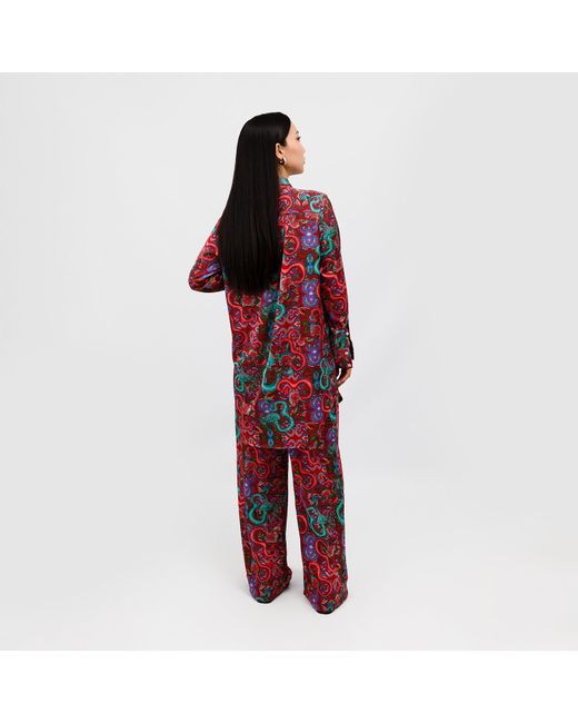 Janara Jones Fantasy Print Satin Long-Sleeve Mandarin Collar With Tie ...