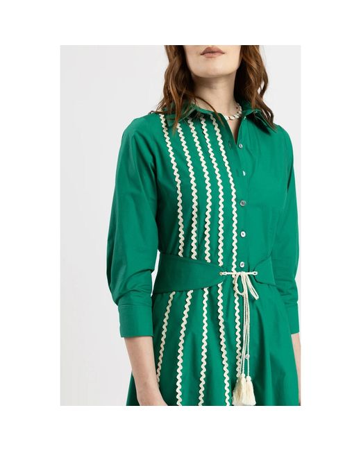 IZABELA MANDOIU Emerald Midi Shirt Dress With Ric Rac Trim & Tassel ...