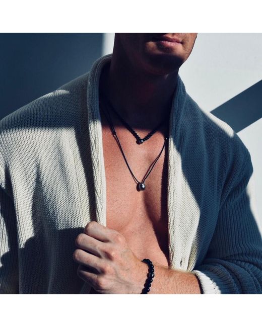 Ora Pearls Aro Men's Round Tahitian Pearl & Matt Onyx V Shape Necklace ...