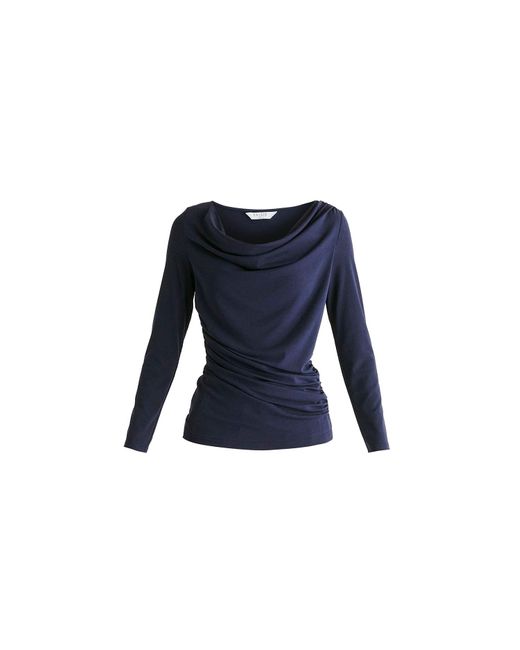 Paisie Ruched Jersey Top With Draped Neck in Blue | Lyst UK