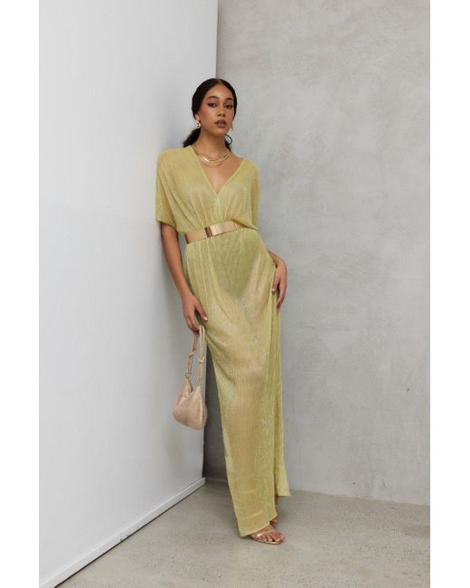 Why Mary Aphrodite Sheer Lurex Maxi Dress in Green | Lyst