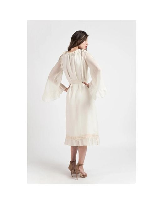 IZABELA MANDOIU Neutrals Merino Wool Dress With Floral Embroidery in ...