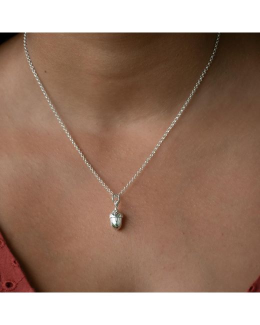 Lily Charmed Sterling Acorn Charm Necklace in Metallic | Lyst UK