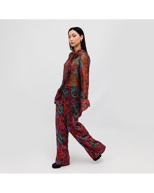 Janara Jones Fantasy Print Chiffon Long-Sleeve Mandarin Collar With Tie ...