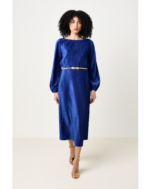 Louche Milene Velvet Pleat Midi Dress in Blue | Lyst UK