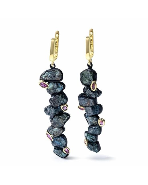 German Kabirski Danae Handcrafted Earrings With Raw Sapphire And Ruby ...