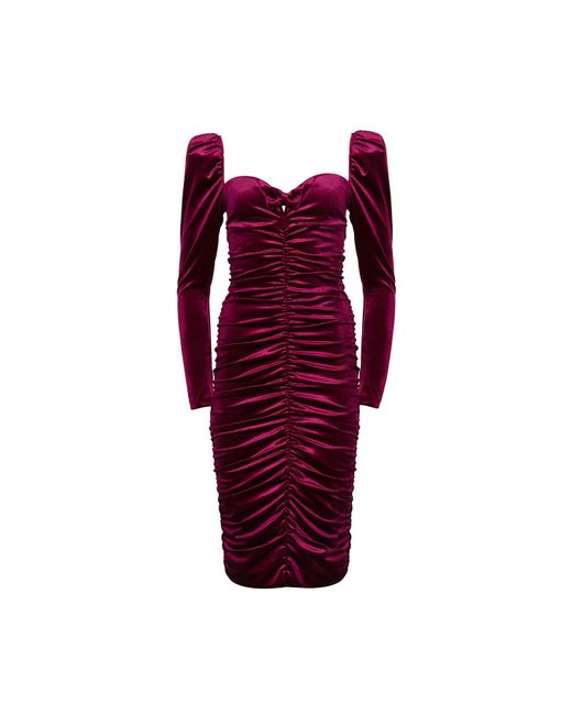 Forever Young the label ' Aliyah Midi Velvet Dress Bordeaux in Red | Lyst