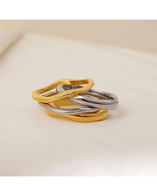 Mg Jewelry Two Tone Double Stacked Irregular Rings in Metallic | Lyst