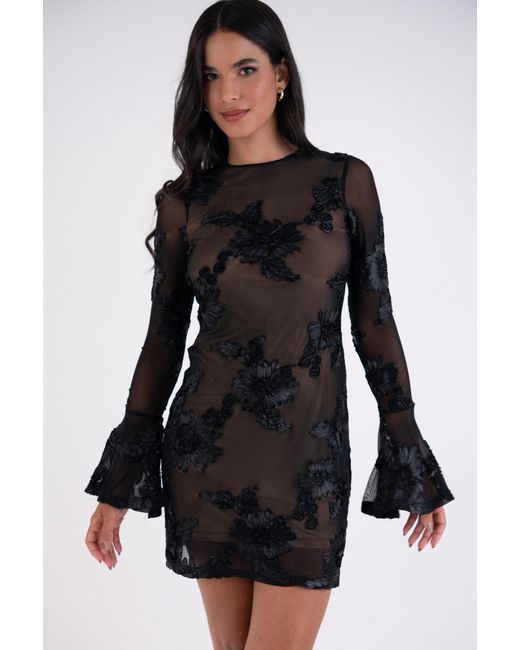 Amy Lynn Anastasia Floral Embroidered Sheer Mini Dress in Black | Lyst