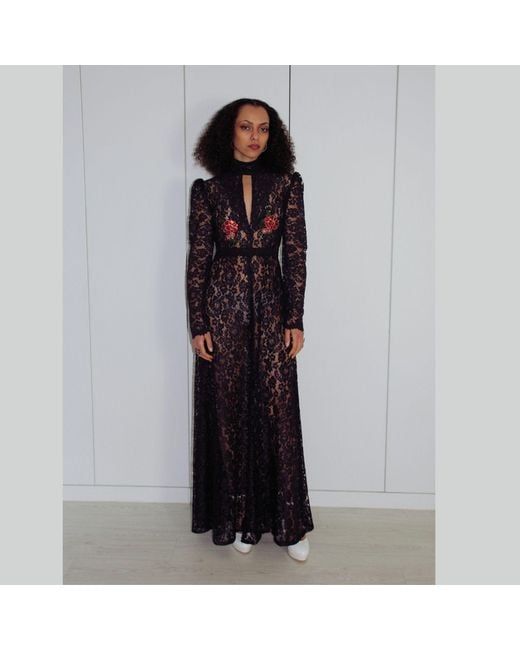 Couture to Your Door Sheet Lace Vintage Maxi Dress High Neck in Black ...