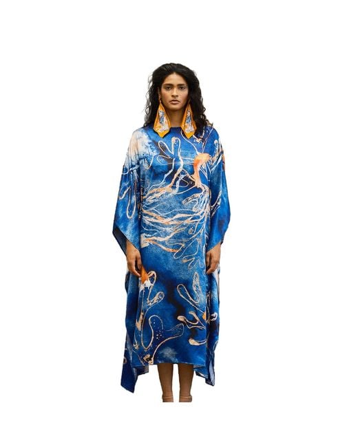 Suki Wang London Naia Kaftan Dress in Blue | Lyst UK