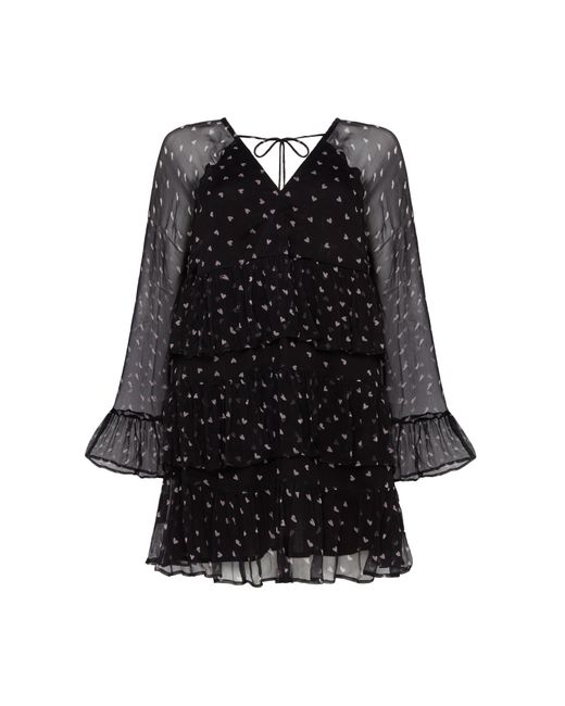 Rose & Nancy Evie Heart Heart Print Tiered Mini Dress in Black | Lyst UK