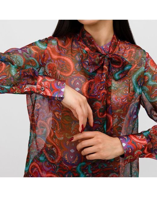 Janara Jones Fantasy Print Chiffon Long-Sleeve Mandarin Collar With Tie ...