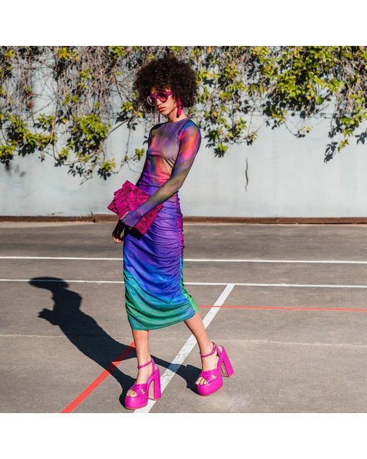 AlanaKay Art Mesh Long Sleeve Midi Bodycon Dress in Purple | Lyst