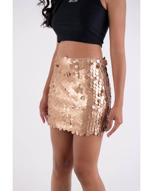 Amy Lynn Goldie Matte Disc Sequin Mini Skirt in Natural | Lyst UK