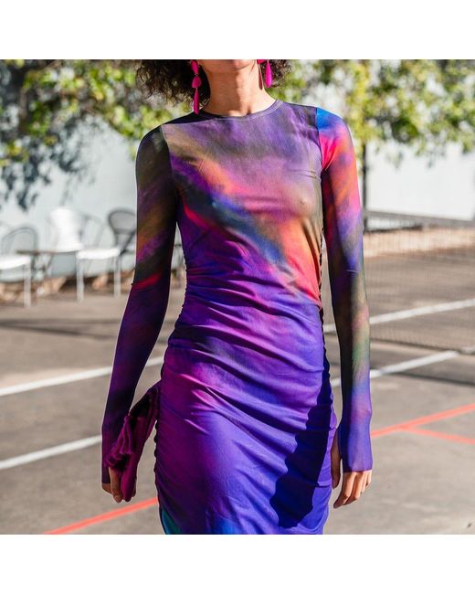 AlanaKay Art Mesh Long Sleeve Midi Bodycon Dress in Purple | Lyst