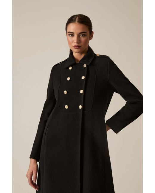 James Lakeland Long Military Coat in Black | Lyst UK
