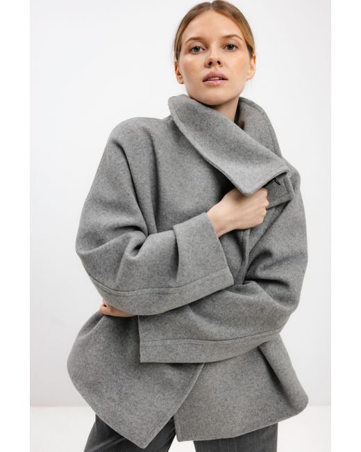 InAvati High-Collar Asymmetric Short Coat in Grey | Lyst UK