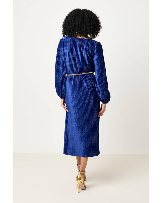Louche Milene Velvet Pleat Midi Dress in Blue | Lyst UK