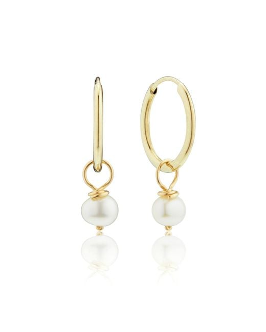 Lily & Roo Small Pearl Drop Hoop Earrings in Metallic | Lyst UK
