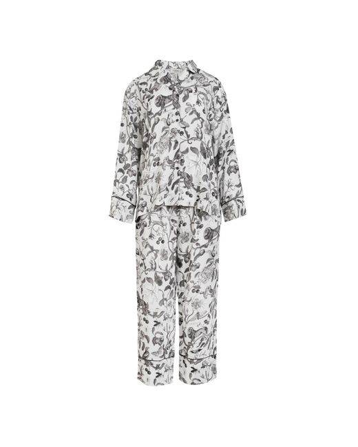 Fable England Tree Of Life Monochrome Long Pyjamas in White | Lyst