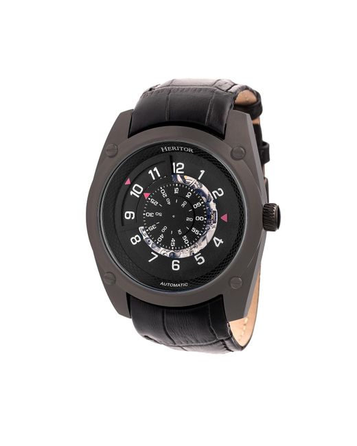 Heritor Daniels Semi-Skeleton Leather-Band Watch in Black for Men | Lyst UK