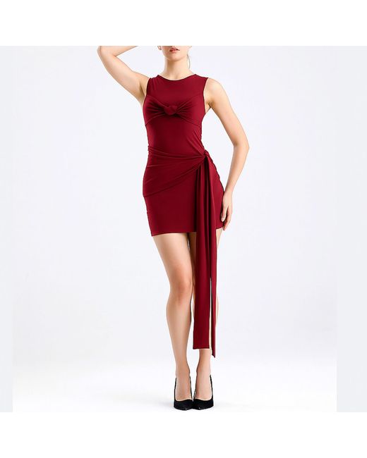 The Gala Clara Burgundy Knot Detail Mini Dress in Red | Lyst UK