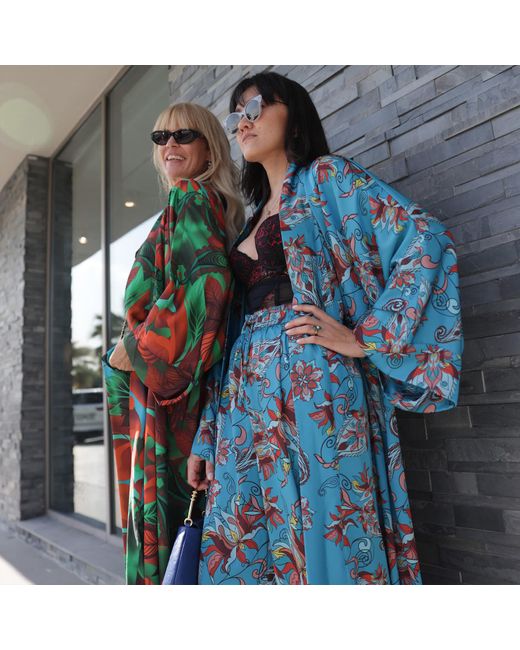 Janara Jones Floral Paisley Print Satin Maxi Abaya Kaftan in Blue | Lyst