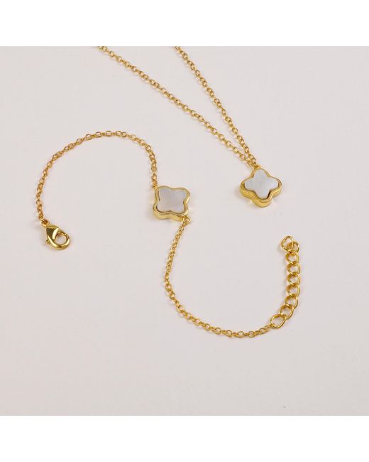 Lila Rasa Clover Mother Of Pearl Necklace & Bracelet Set in Metallic | Lyst