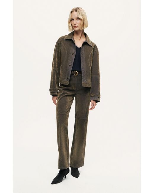 Nocturne Neutrals Suede Panel Straight-Leg Pants in Green | Lyst UK